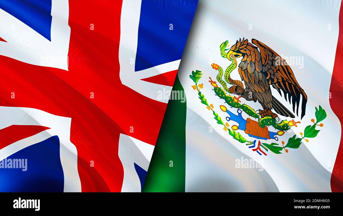 United Kingdom and Mexico flags. 3D Waving flag design. United Kingdom ...