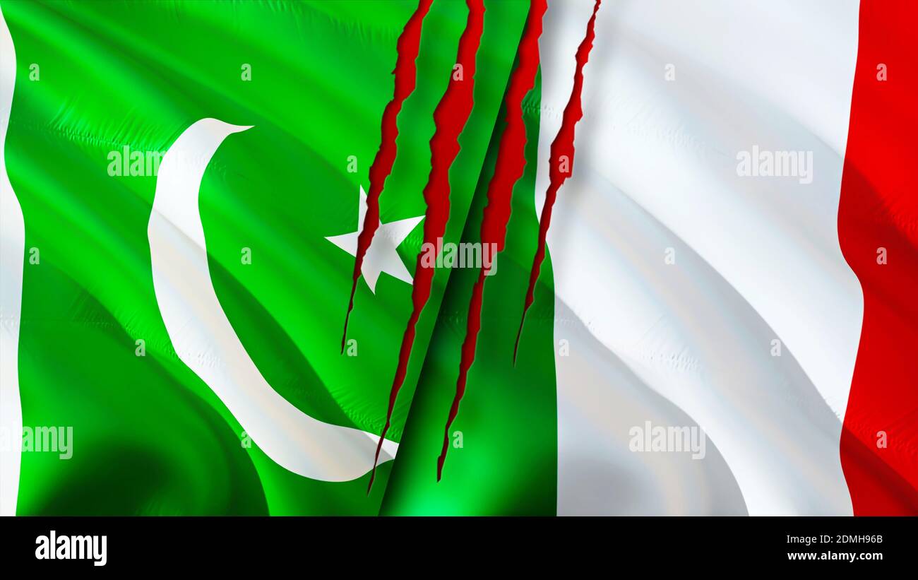Pakistan and Italy flags with scar concept. Waving flag,3D rendering ...