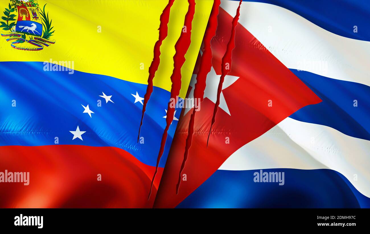 Venezuela and Cuba flags with scar concept. Waving flag,3D rendering ...