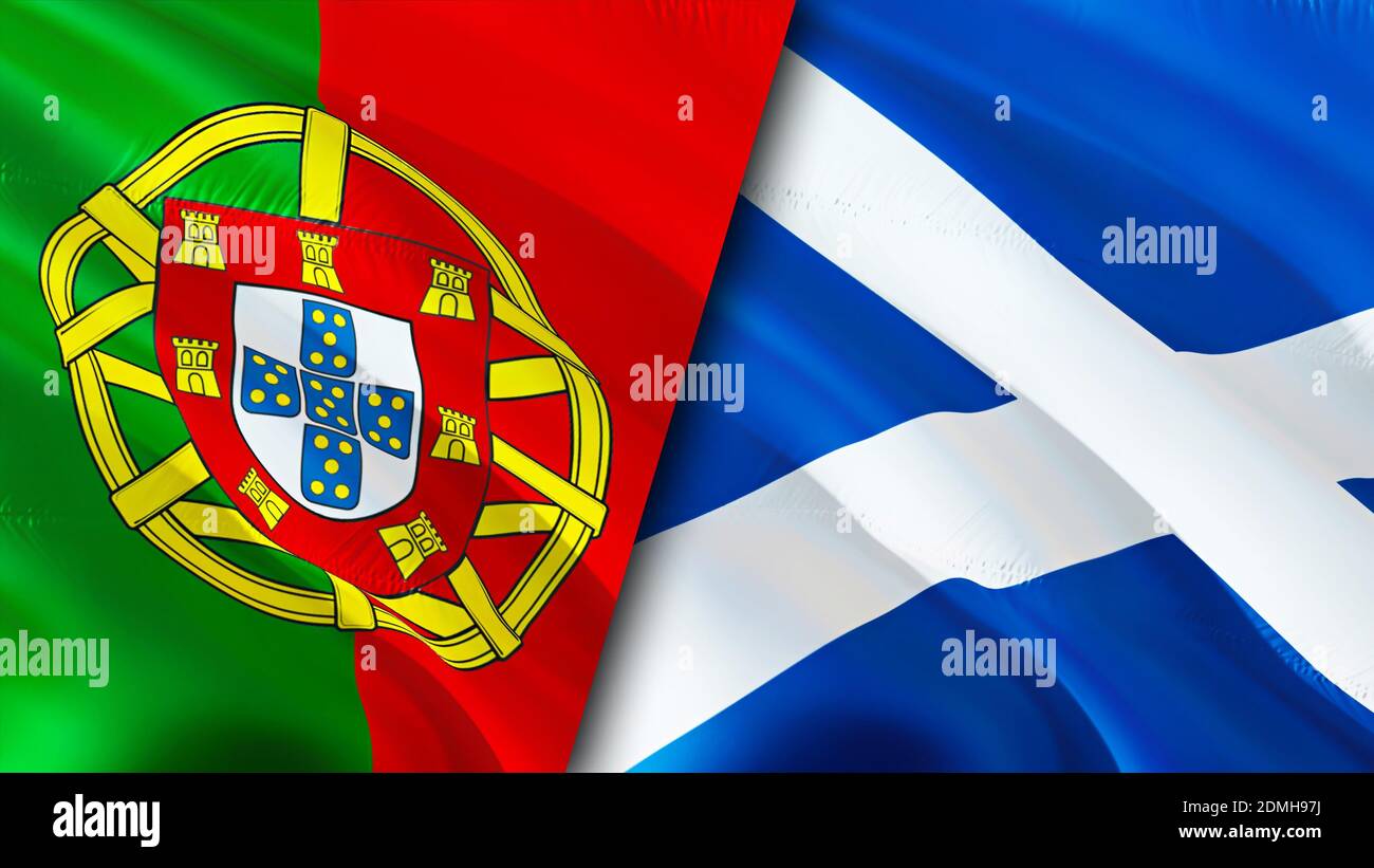 Portugal and Scotland flags. 3D Waving flag design. Portugal Scotland ...