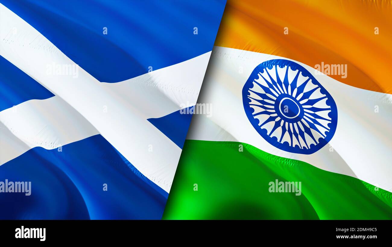Scotland and India flags. 3D Waving flag design. Scotland India flag ...