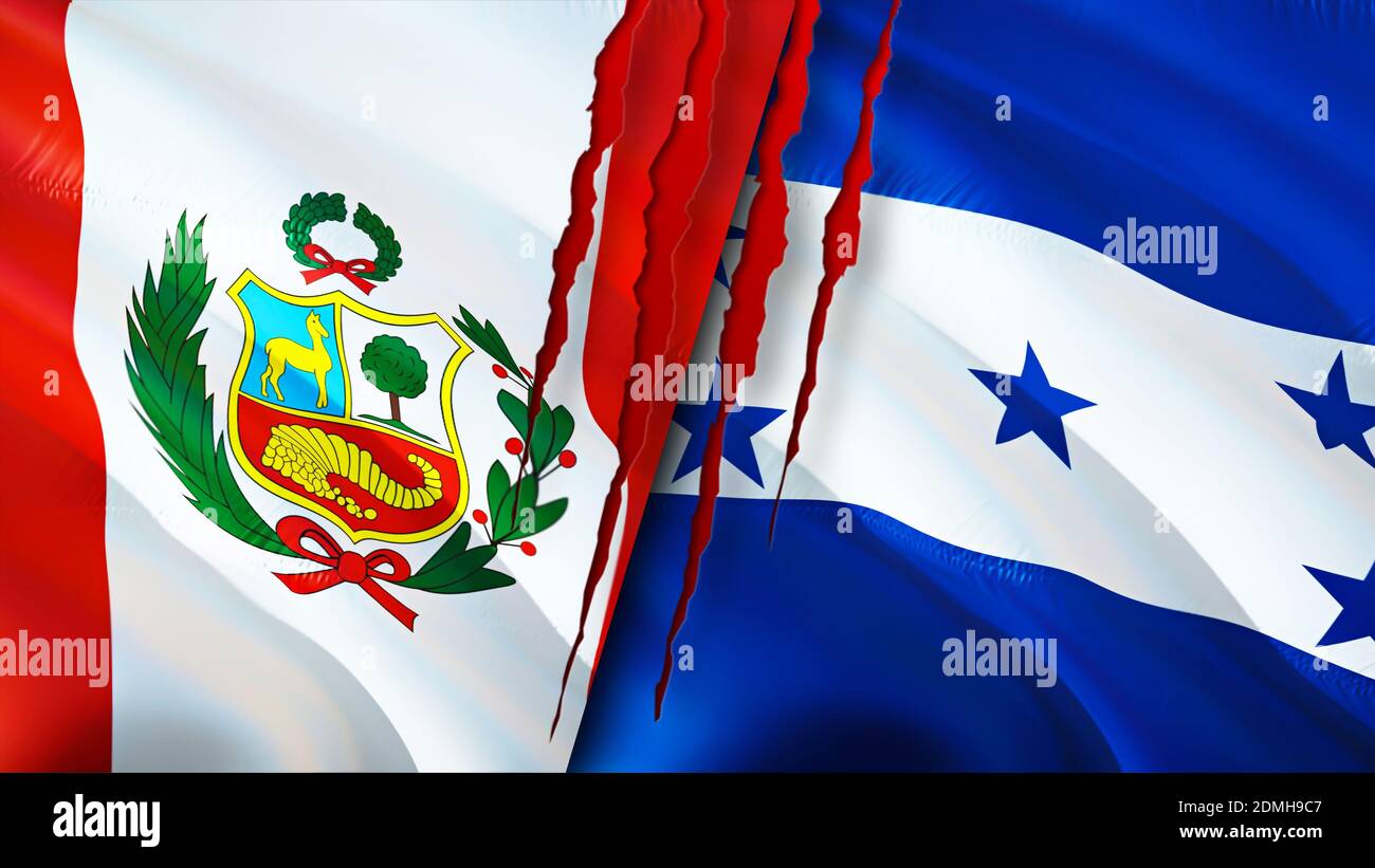Peru and Honduras flags with scar concept. Waving flag,3D rendering ...