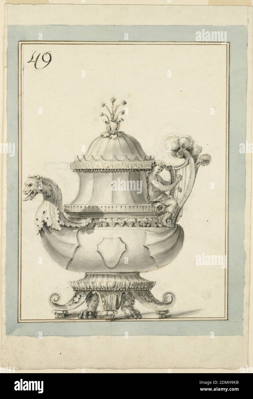 Design for a Teapot, Pen and brown ink, brush and gray wash, graphite ...