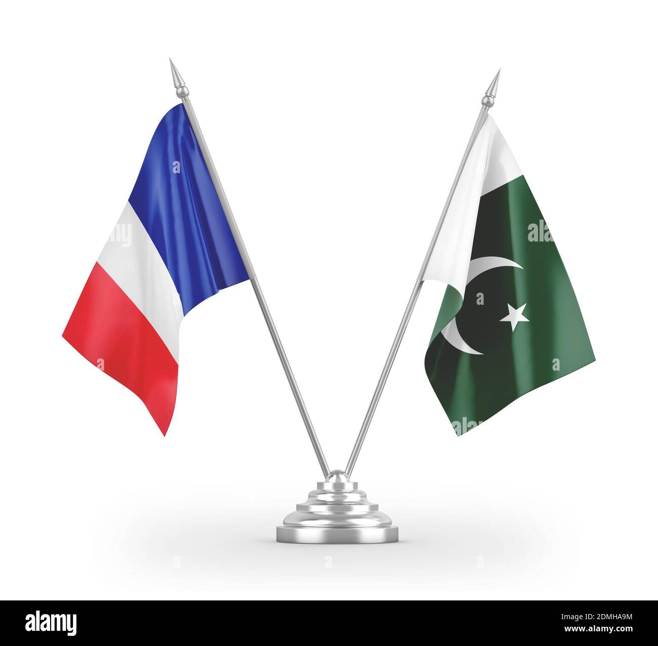 Pakistan and France table flags isolated on white 3D rendering Stock ...