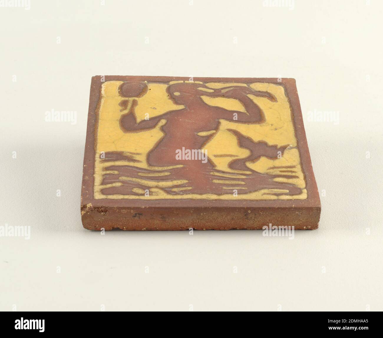 Tile, Press-molded glazed terra cotta (red earthenware), Press-molded ...