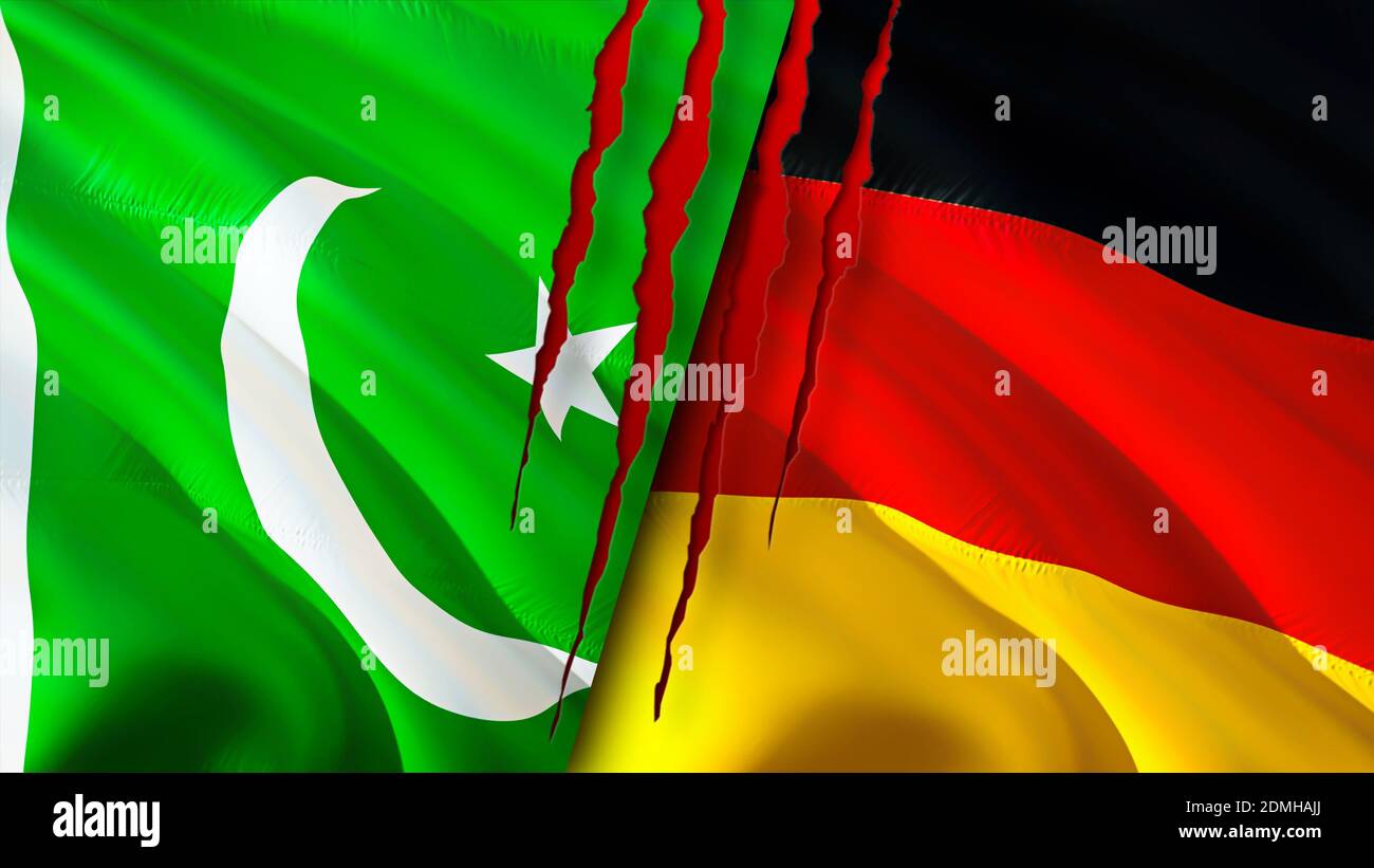 Pakistan and Germany flags with scar concept. Waving flag,3D rendering ...