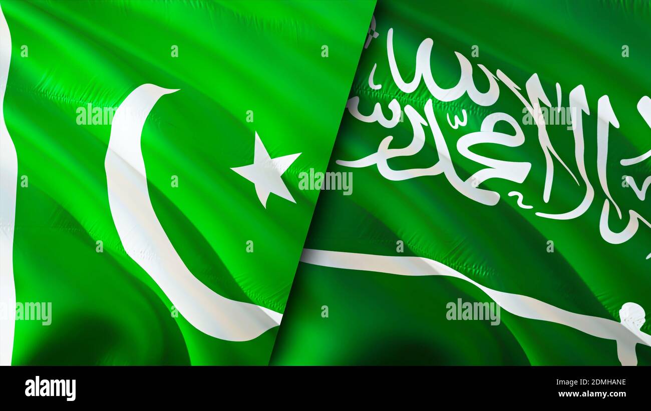 Pakistan and Saudi Arabia flags. 3D Waving flag design. Pakistan Saudi ...