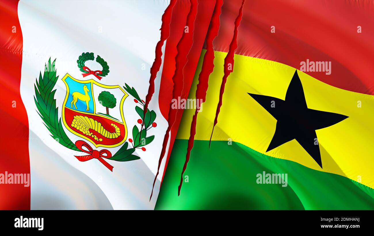 Peru and Ghana flags with scar concept. Waving flag,3D rendering. Peru ...