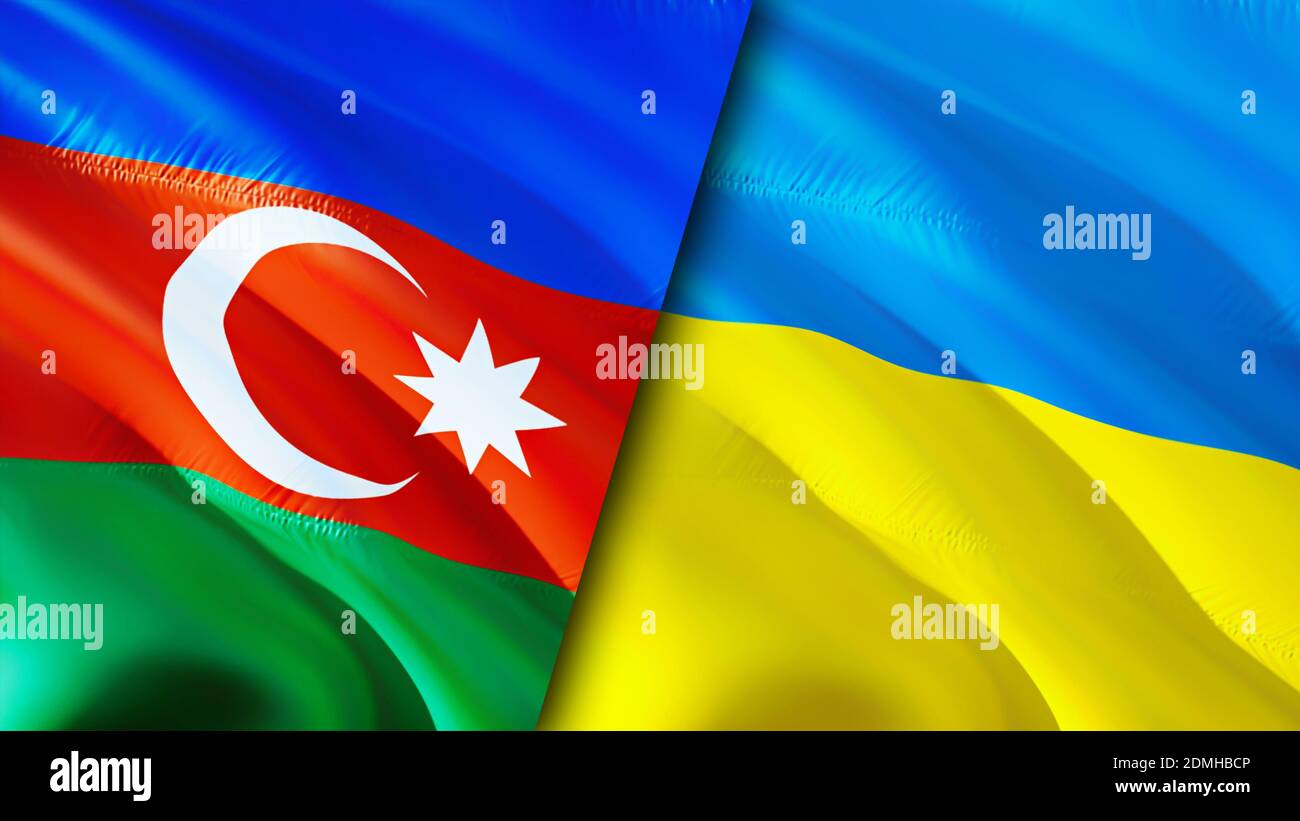 Azerbaijan and Ukraine flags. 3D Waving flag design. Azerbaijan Ukraine ...