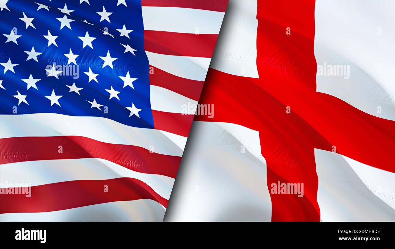USA and England flags. 3D Waving flag design. USA England flag, picture ...