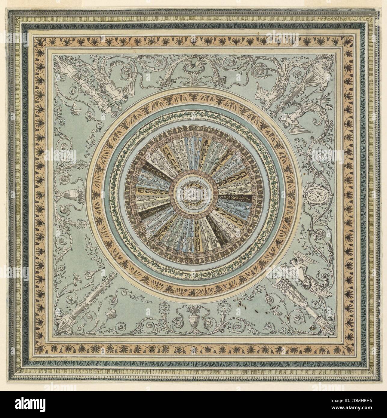 Design for a Painted Ceiling, Pen and ink, brush and watercolor on ...