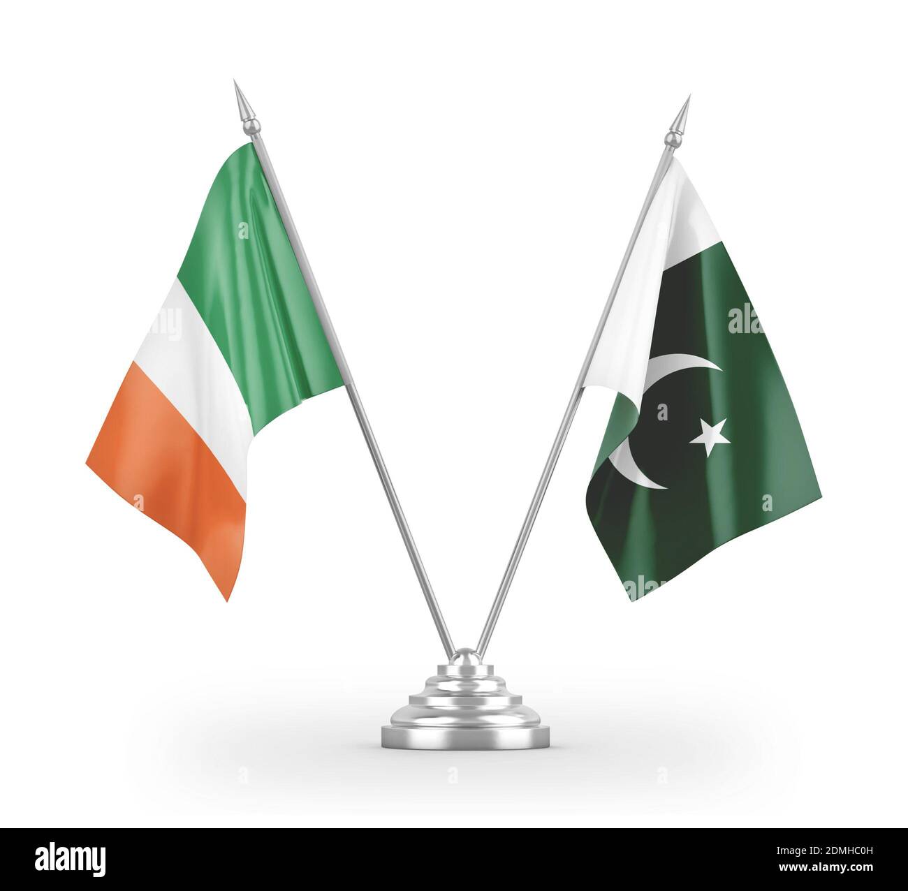 Pakistan and Ireland table flags isolated on white 3D rendering Stock ...