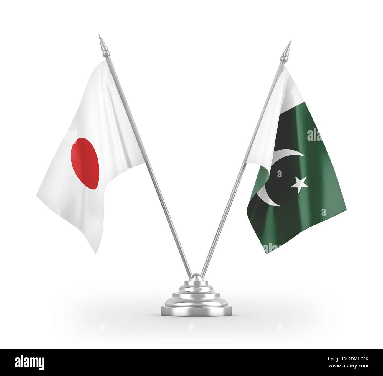 Pakistan and Japan table flags isolated on white 3D rendering Stock ...