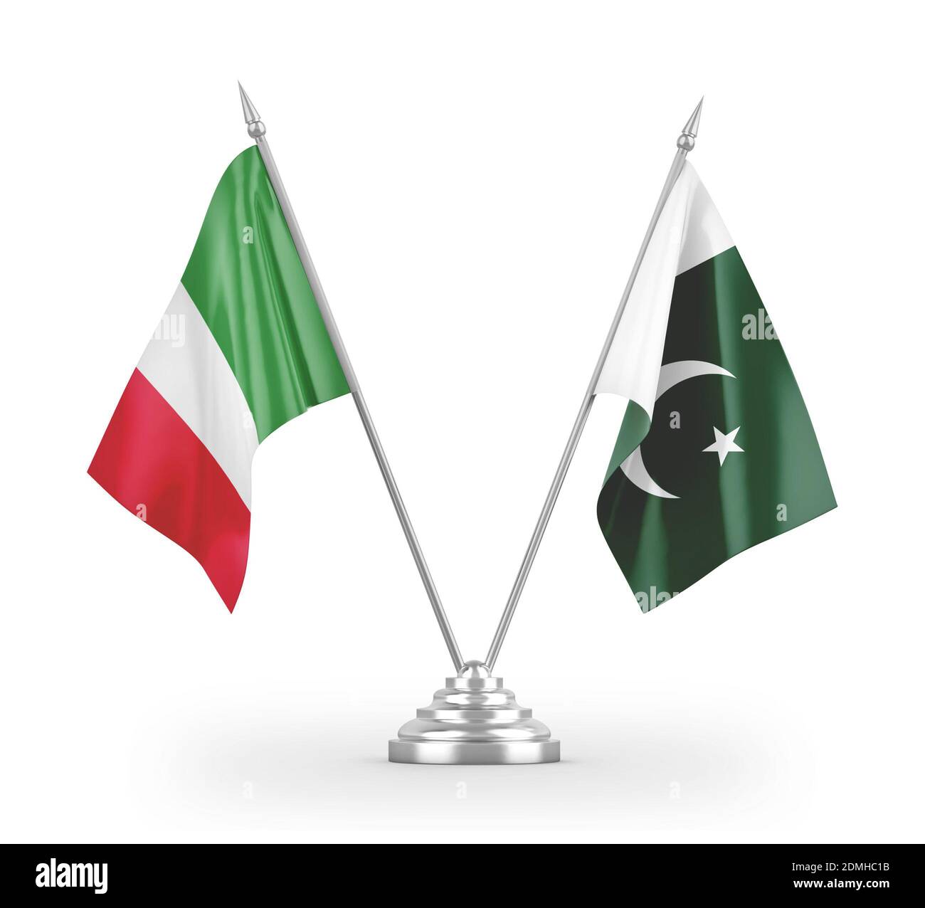 Pakistan and Italy table flags isolated on white 3D rendering Stock ...