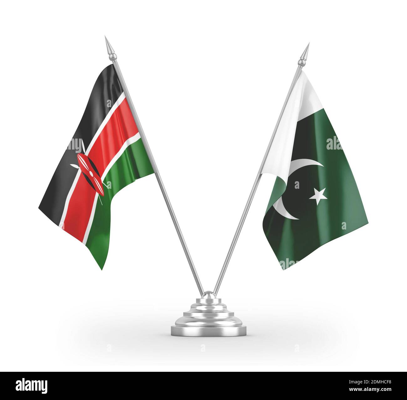 Pakistan and Kenya table flags isolated on white 3D rendering Stock ...