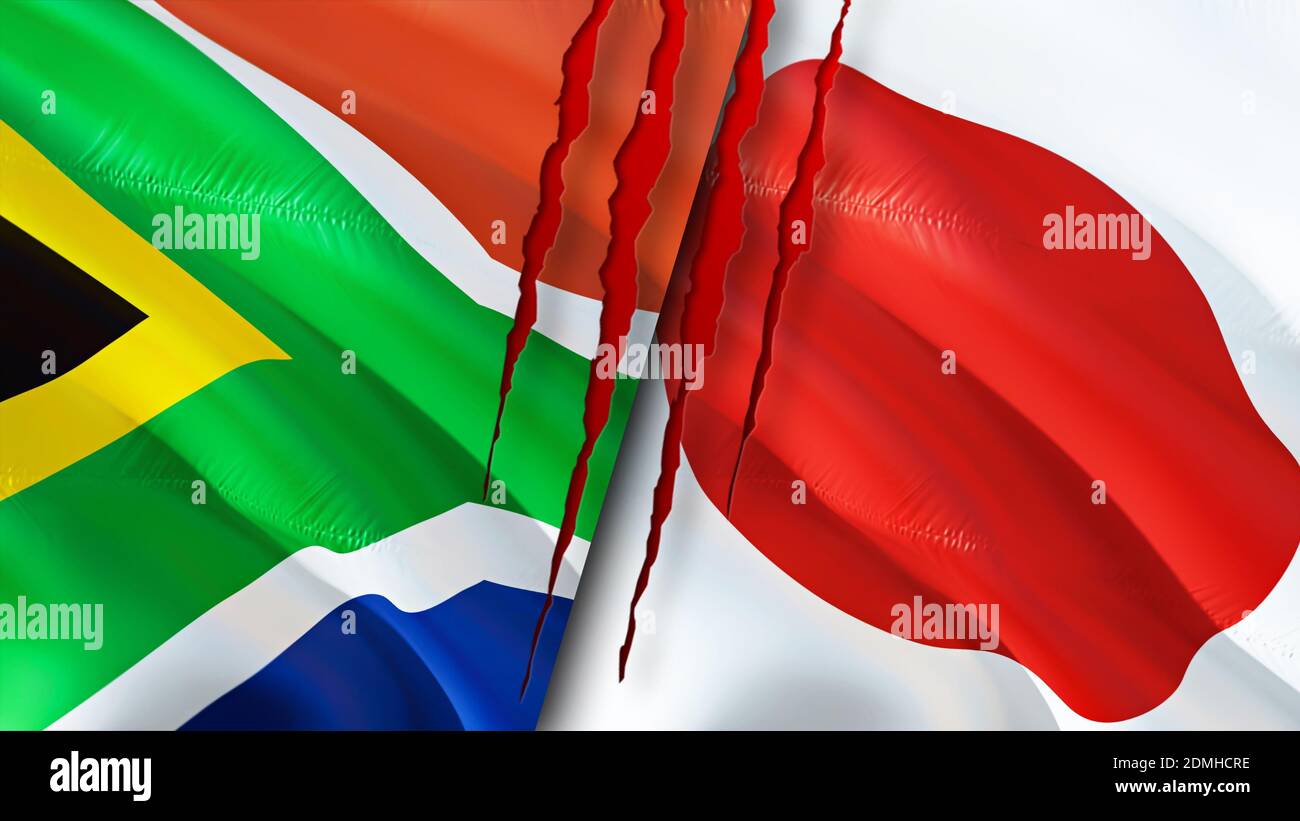 South Africa and Japan flags with scar concept. Waving flag,3D ...