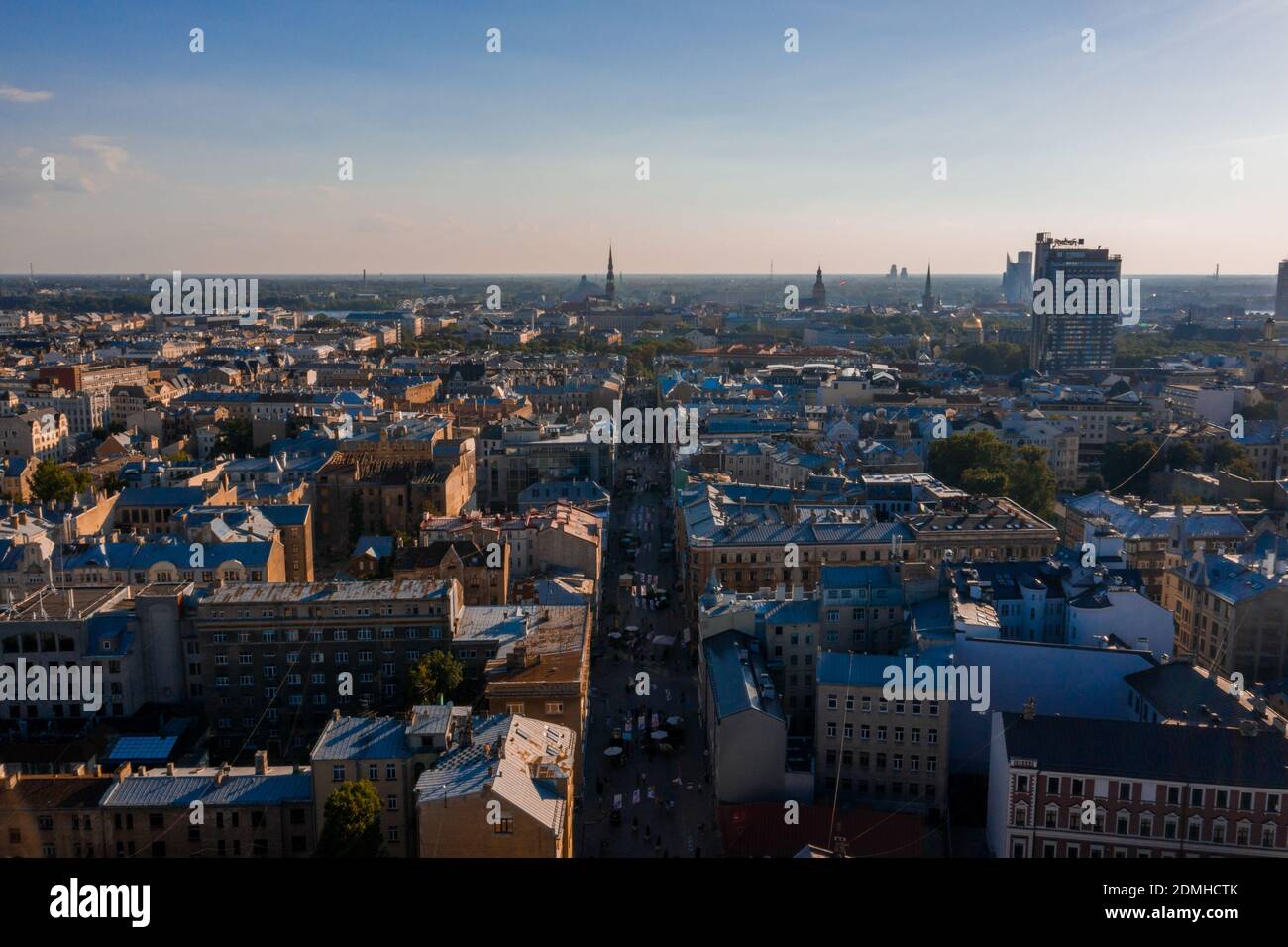 An aerial view of the pedestrians in Terbatas street in the capital of ...