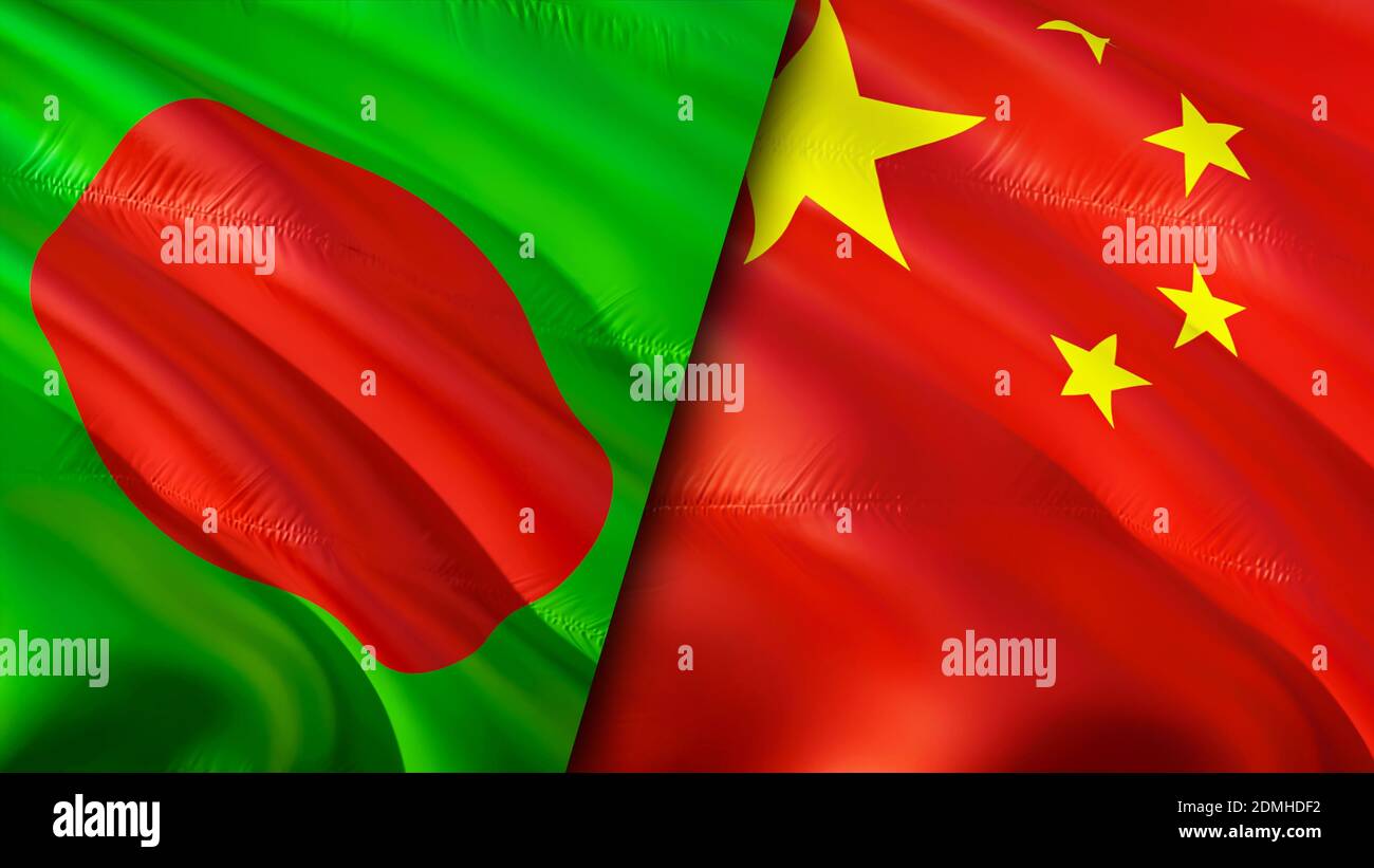 Bangladesh and China flags. 3D Waving flag design. Bangladesh China ...