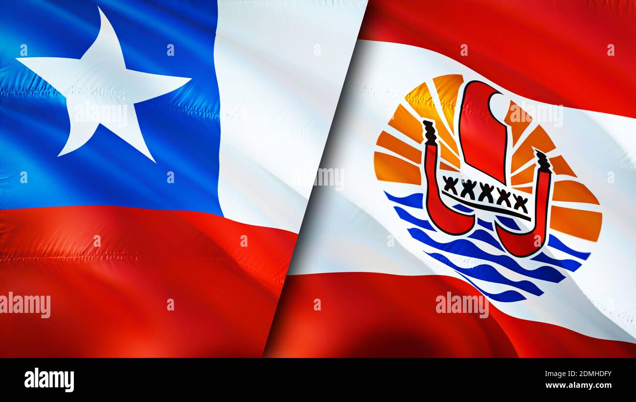 Chile and French Polynesia flags. 3D Waving flag design. Chile French ...