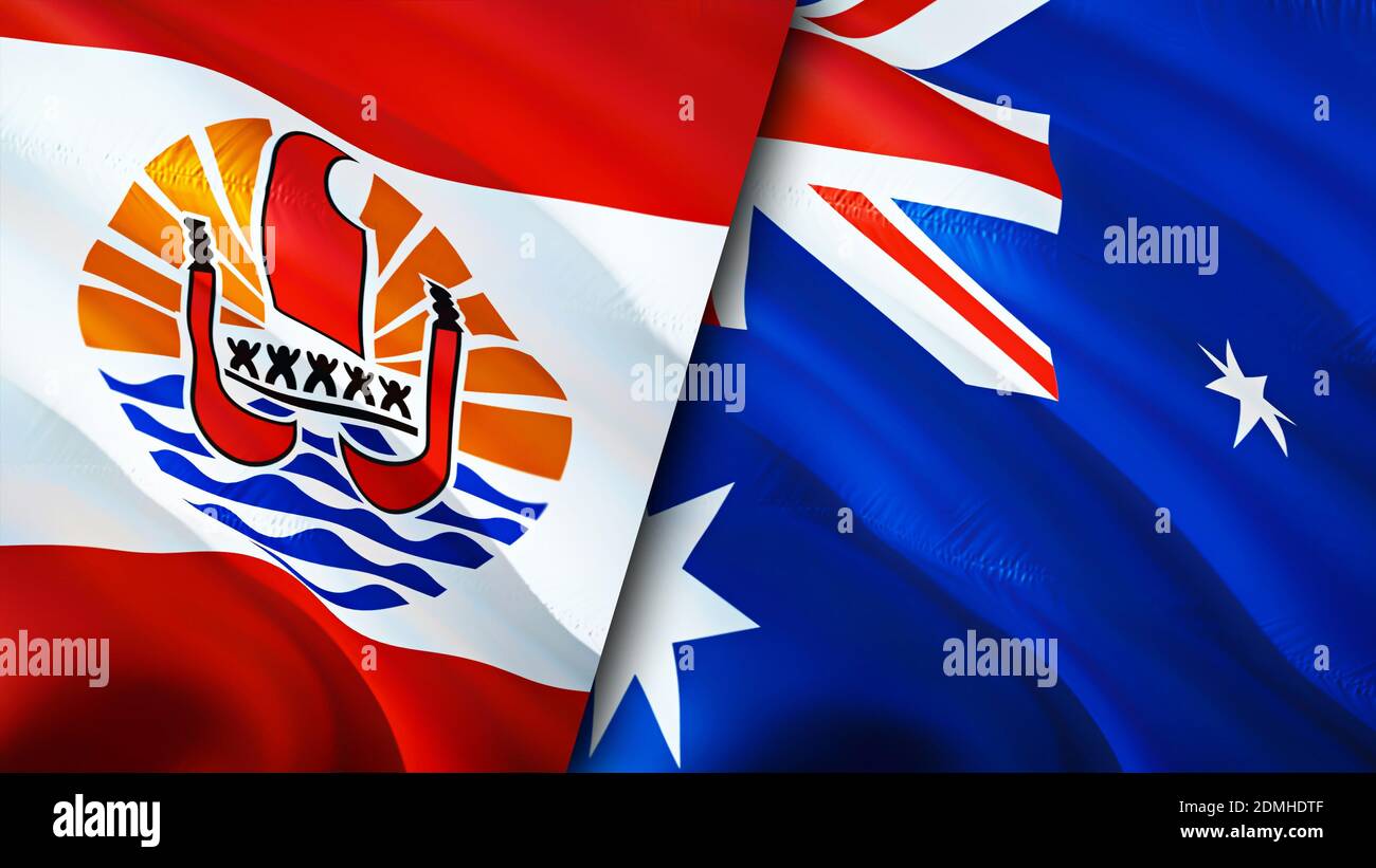 French Polynesia and Australia flags. 3D Waving flag design. French ...