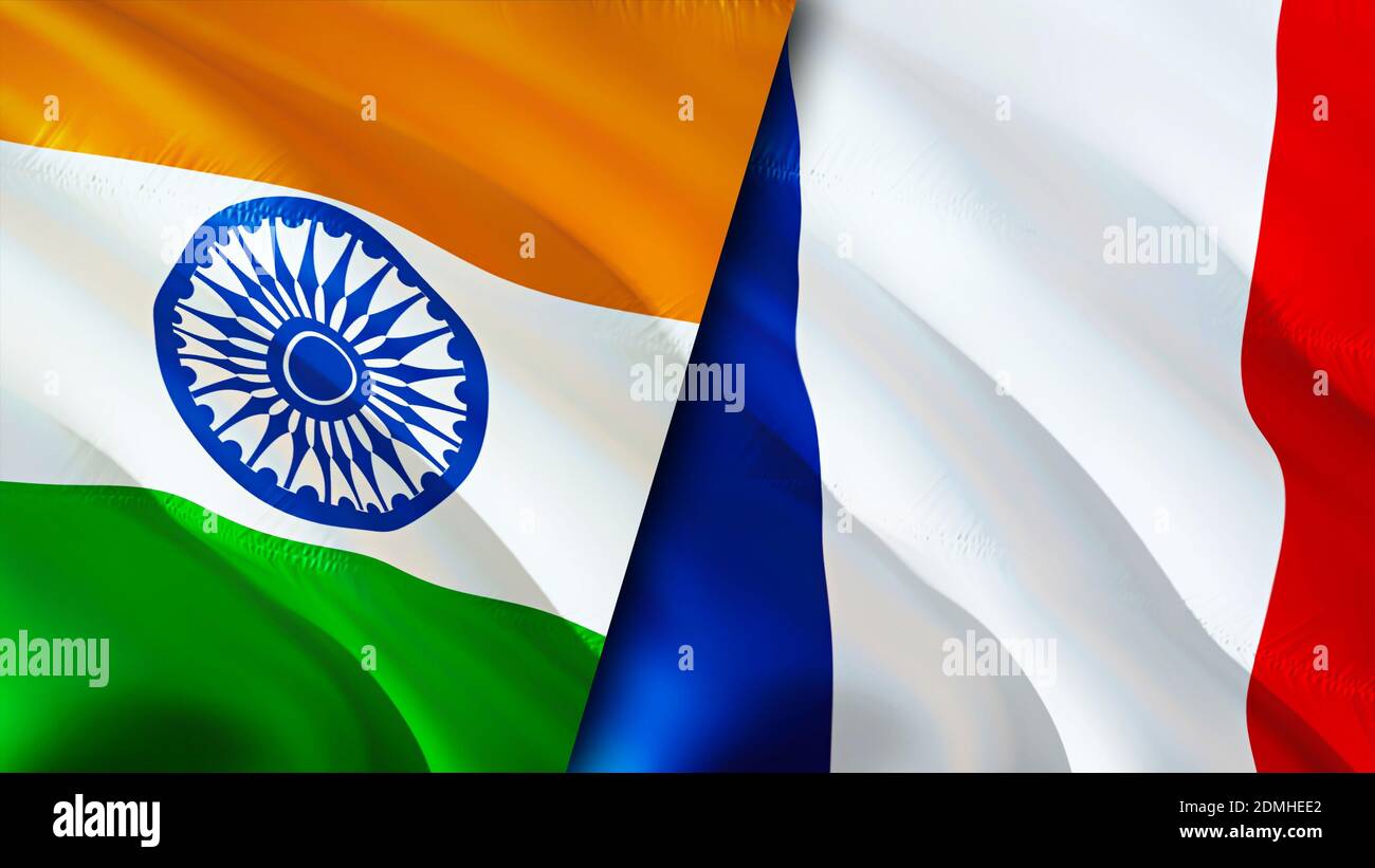 India and France flags. 3D Waving flag design. India France flag ...