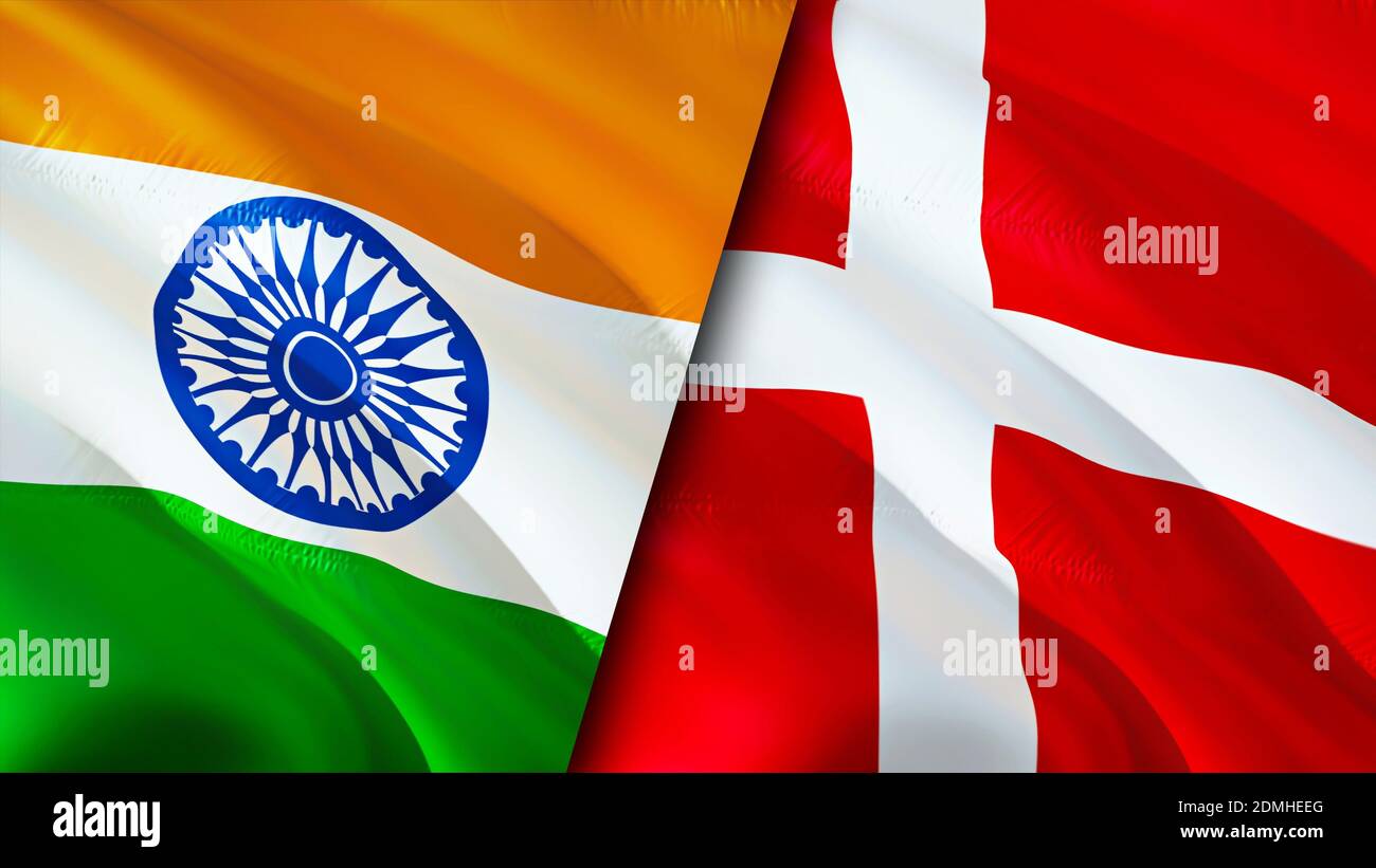 India and Denmark flags. 3D Waving flag design. India Denmark flag ...