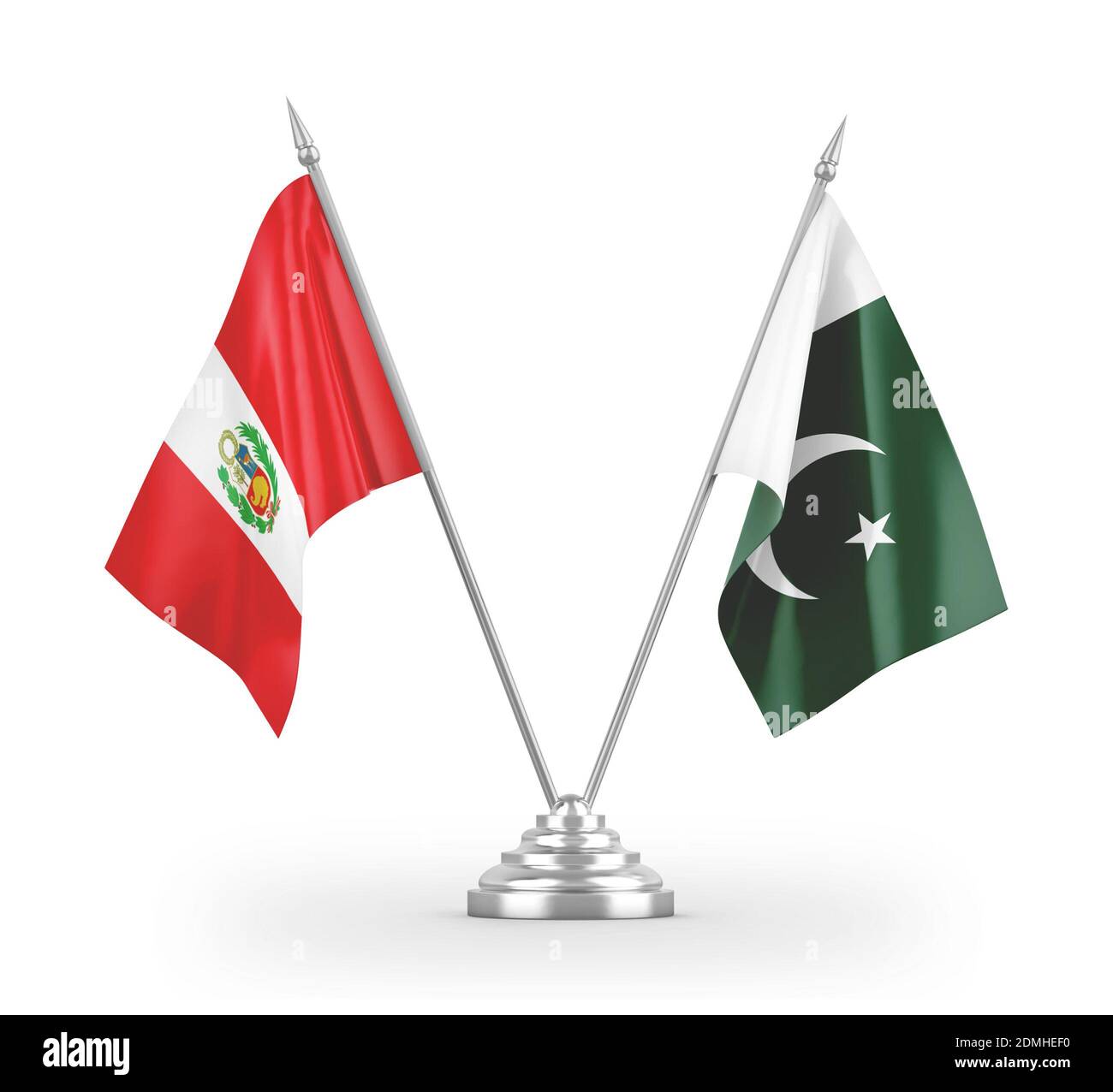 Pakistan and Peru table flags isolated on white 3D rendering Stock ...