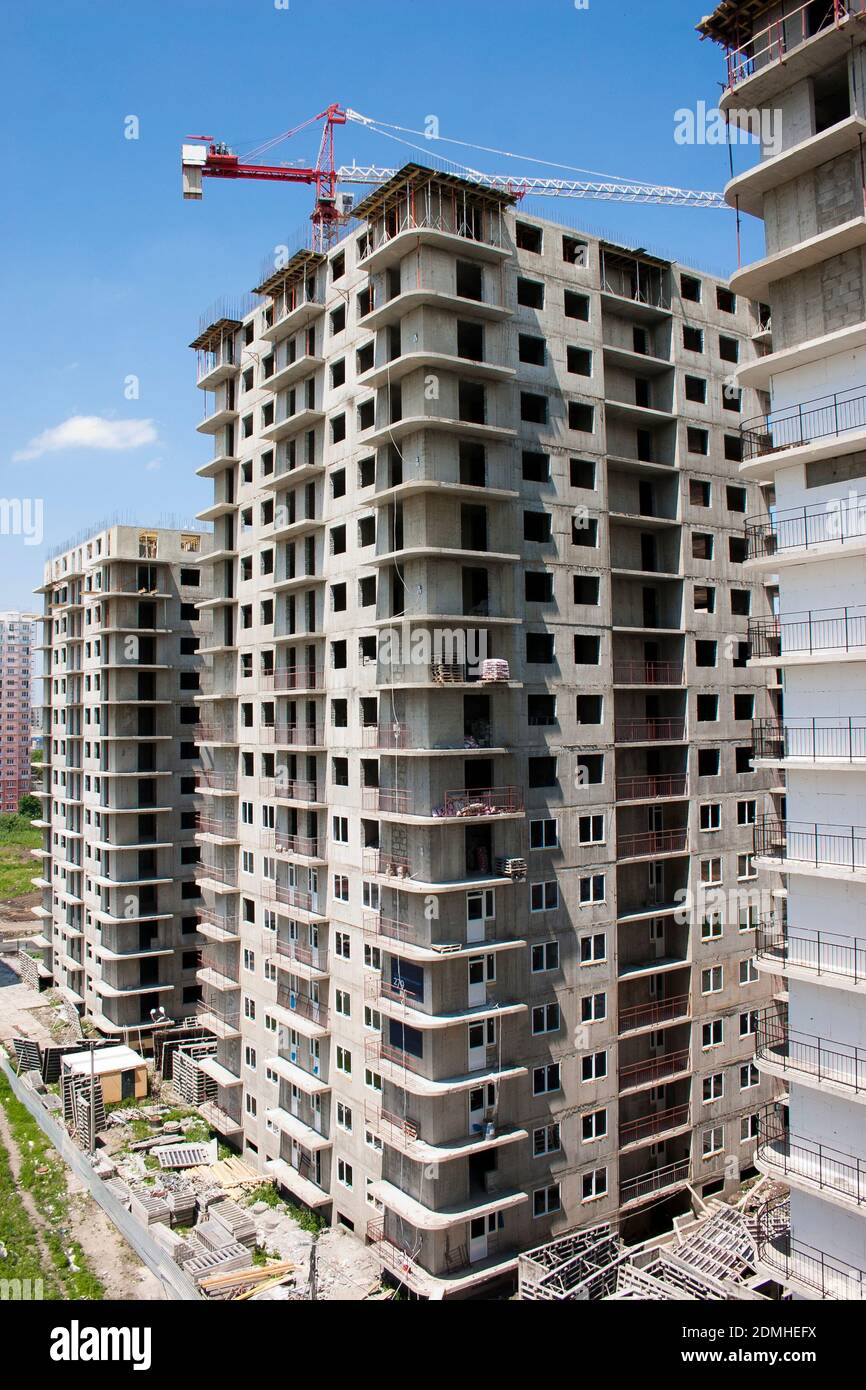 Apartment buildings under construction. High-rise apartment buildings ...