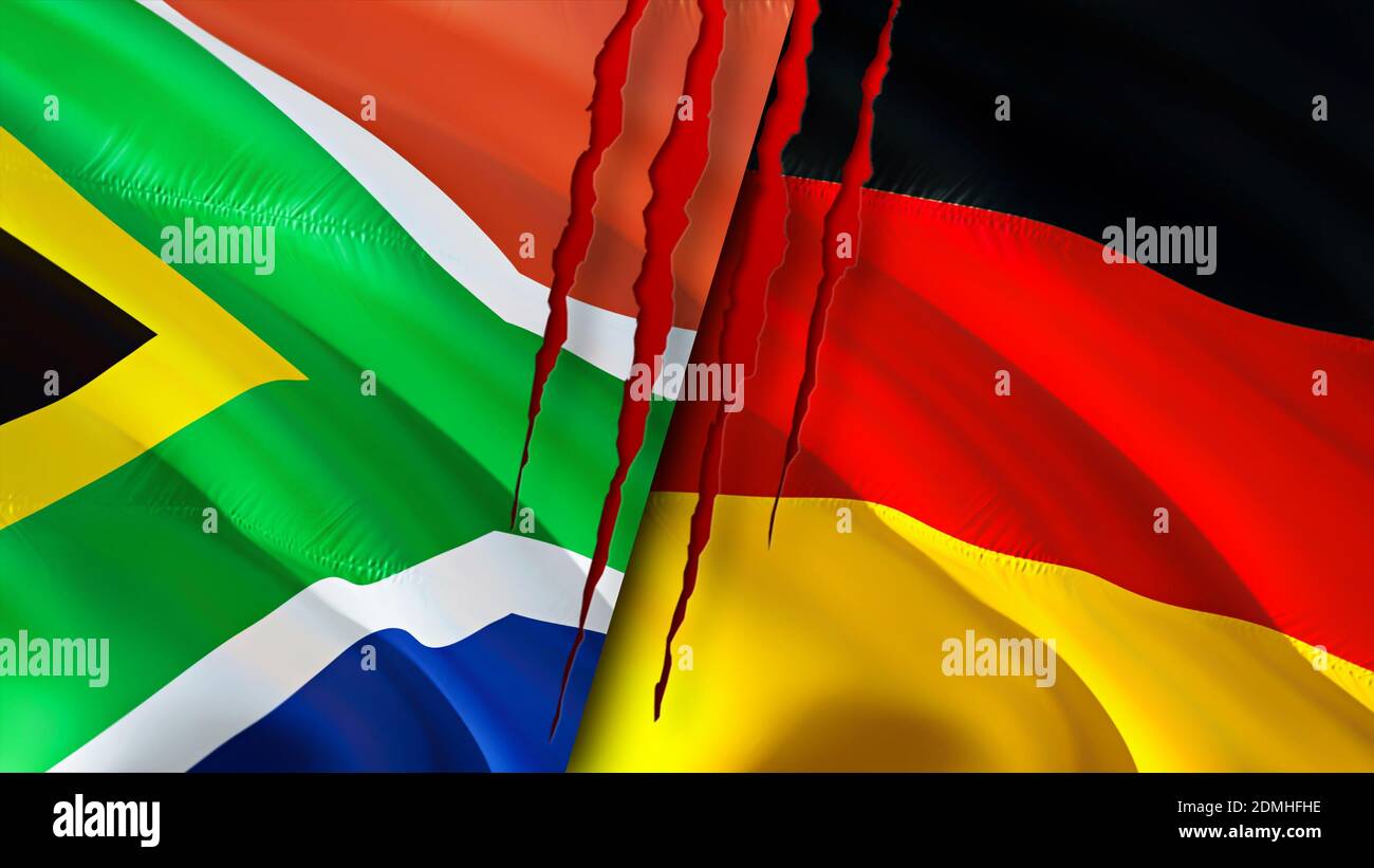 South Africa and Germany flags with scar concept. Waving flag,3D ...