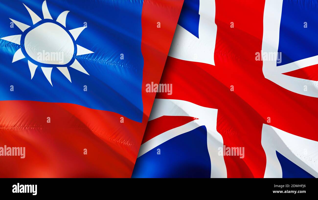 Taiwan and United Kingdom flags. 3D Waving flag design. Taiwan United ...