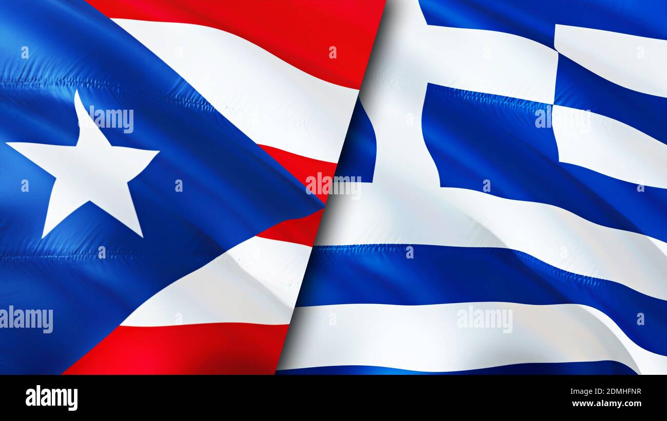 Puerto Rico and Greece flags. 3D Waving flag design. Puerto Rico Greece ...