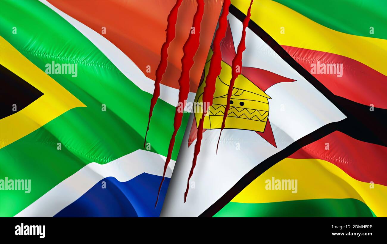 South Africa and Zimbabwe flags with scar concept. Waving flag,3D ...