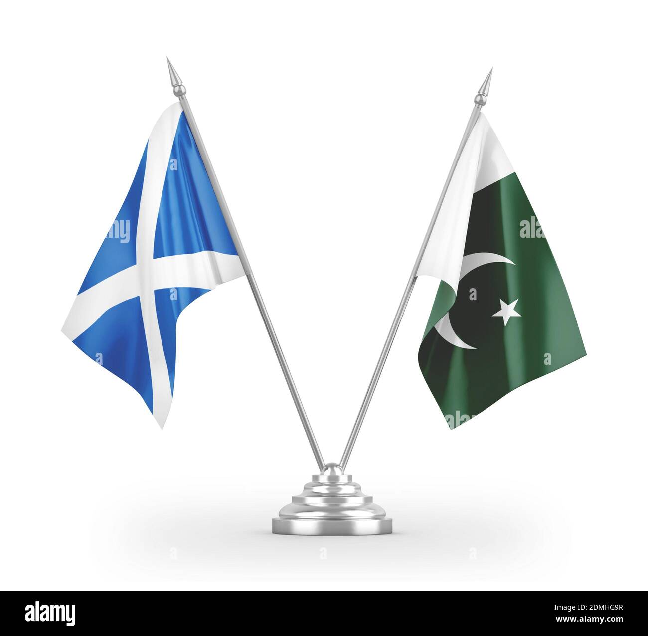 Pakistan and Scotland table flags isolated on white 3D rendering Stock ...