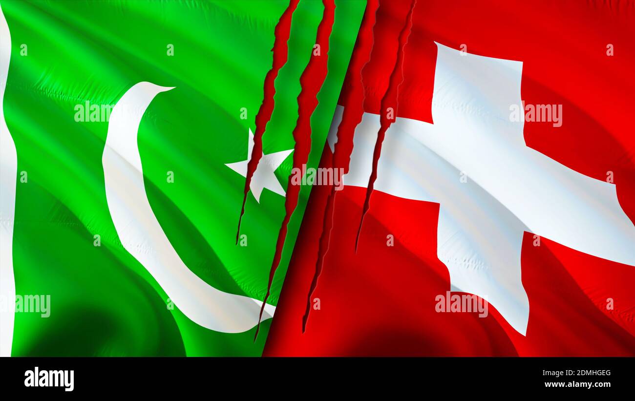 Pakistan and Switzerland flags with scar concept. Waving flag,3D ...