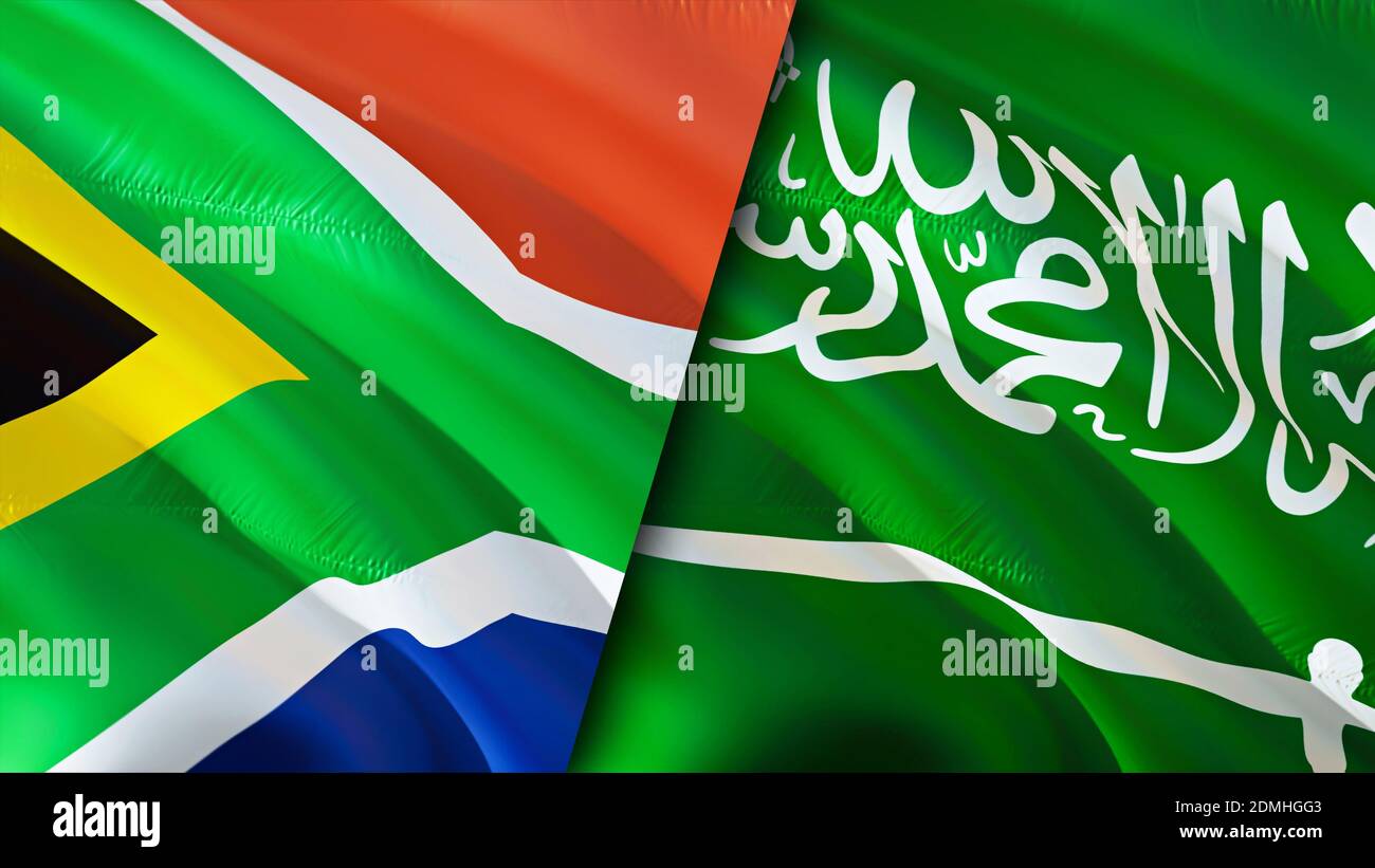 South Africa and Saudi Arabia flags. 3D Waving flag design. South ...