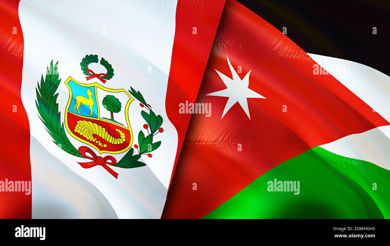 Peru and Jordan flags. 3D Waving flag design. Peru Jordan flag, picture ...