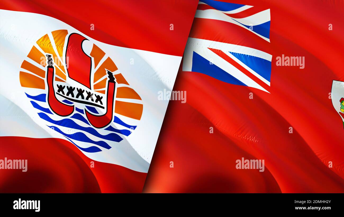 French Polynesia and Bermuda flags. 3D Waving flag design. French ...