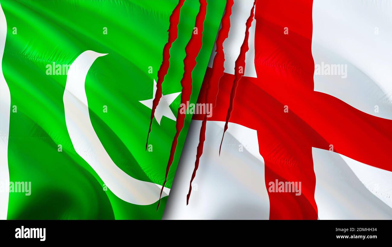 Pakistan and England flags with scar concept. Waving flag,3D rendering ...