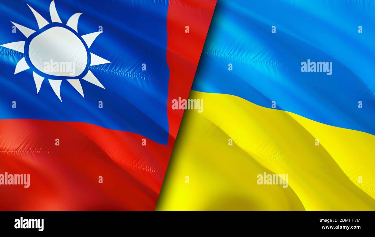 Taiwan and Ukraine flags. 3D Waving flag design. Taiwan Ukraine flag ...
