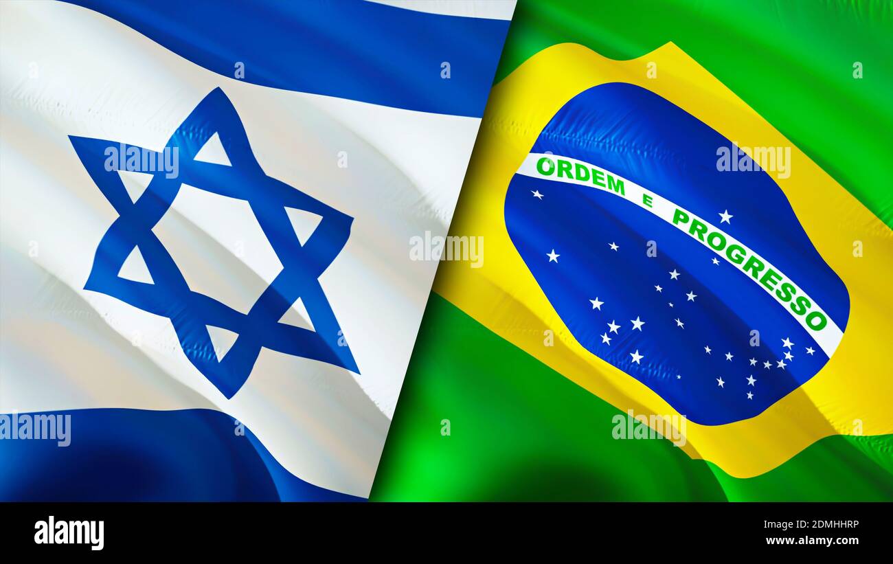 Israel and Brazil flags. 3D Waving flag design. Israel Brazil flag ...