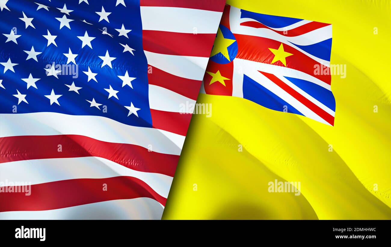 USA and Niue flags. 3D Waving flag design. USA Niue flag, picture ...
