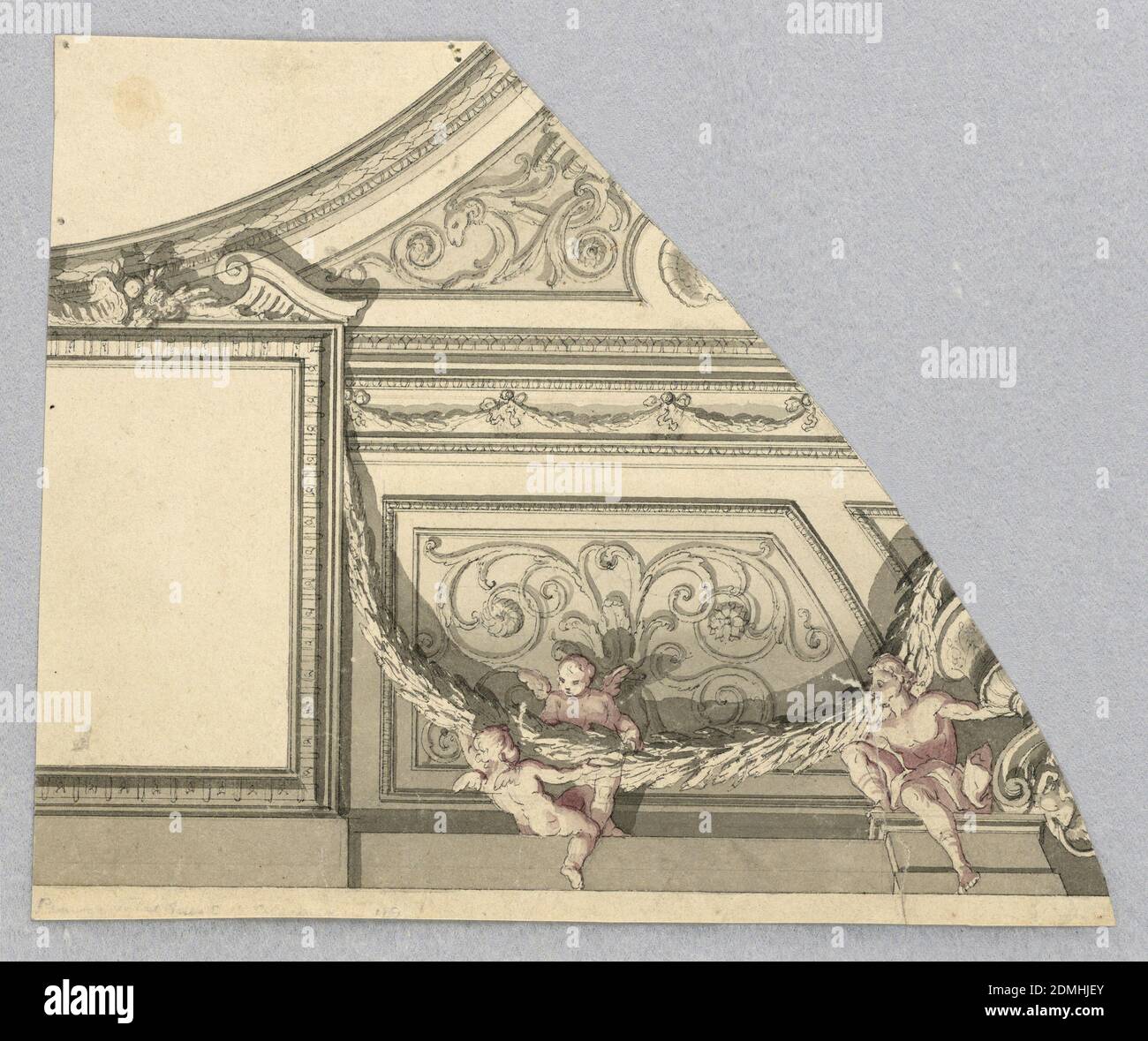 Design for a Ceiling, Pen and ink, brush and wash on paper, Irregularly ...
