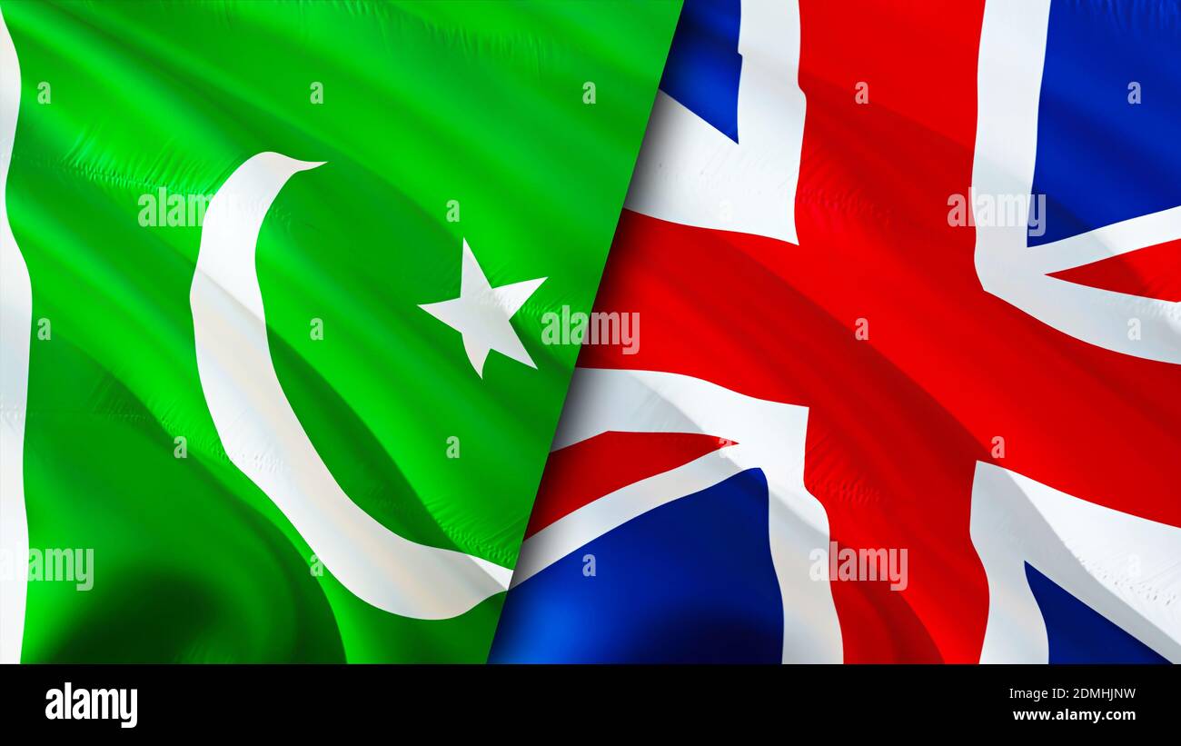 Pakistan and United Kingdom flags. 3D Waving flag design. Pakistan ...