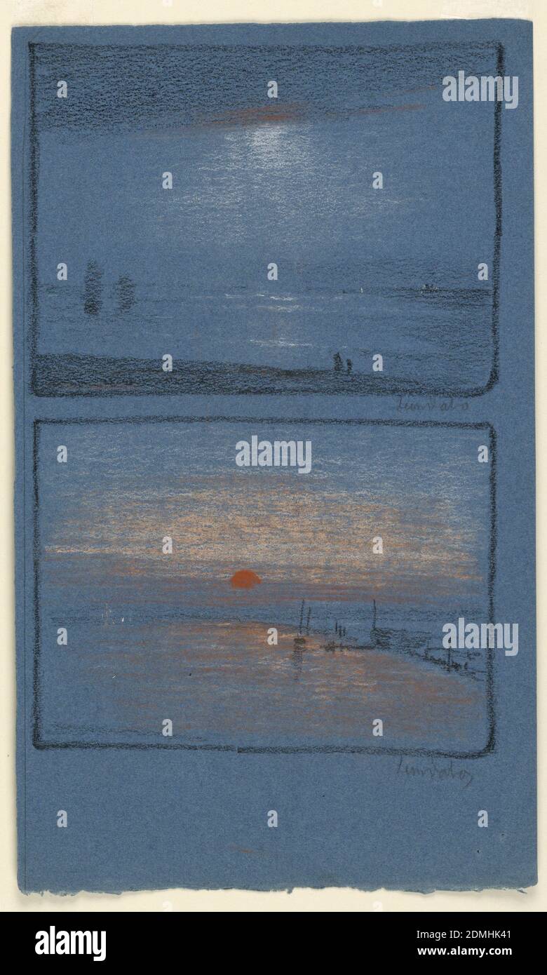 Two Evening Landscapes, Leon Dabo, American, 1868–1960, Pastel on dark ...