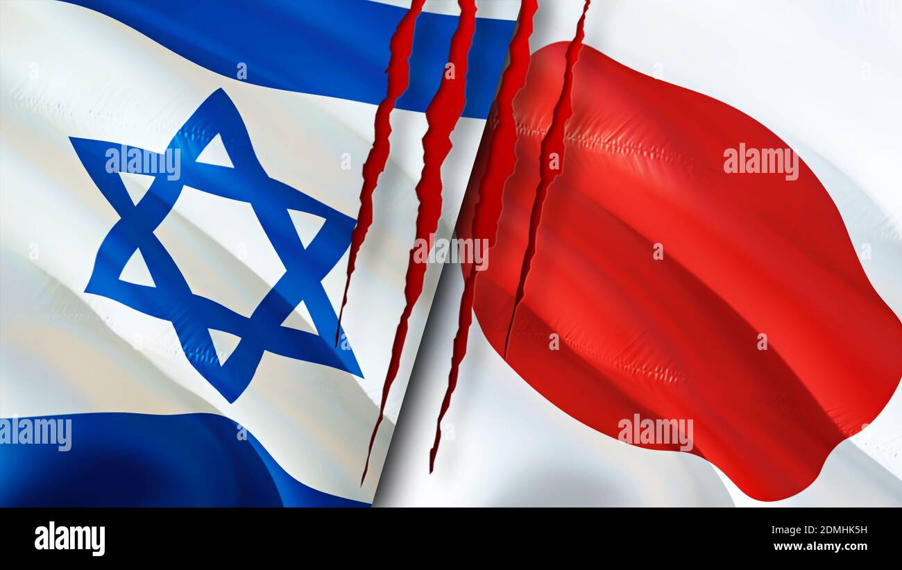 Israel and Japan flags with scar concept. Waving flag,3D rendering ...