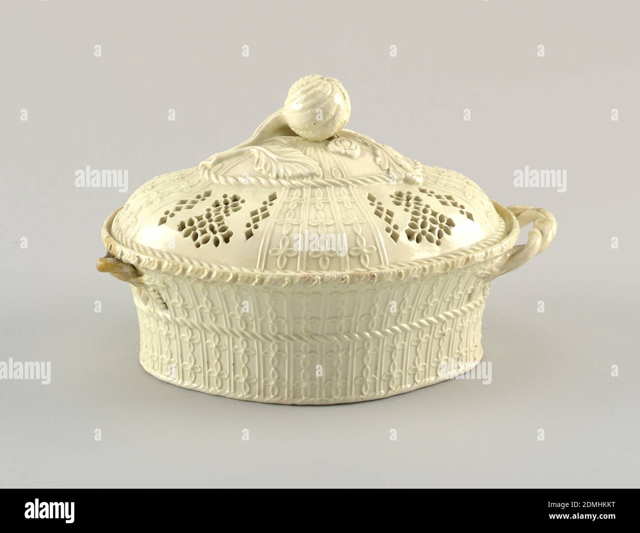 Dish and cover, Lead-glazed earthenware ('cream ware'), Lozenge-shaped ...