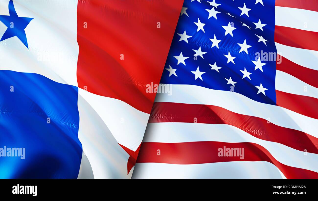 Panama and United States flags. 3D Waving flag design. Panama United ...