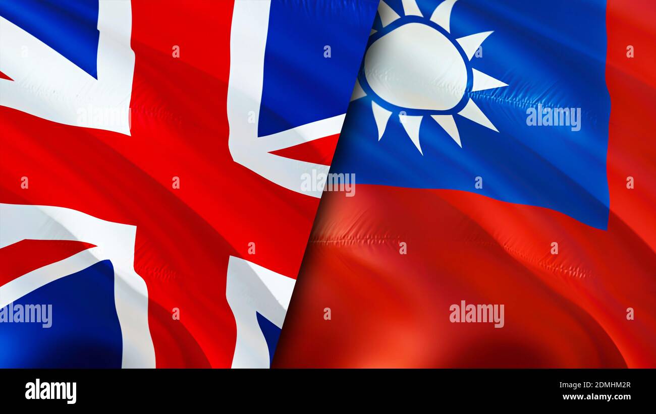 United Kingdom and Taiwan flags. 3D Waving flag design. United Kingdom ...