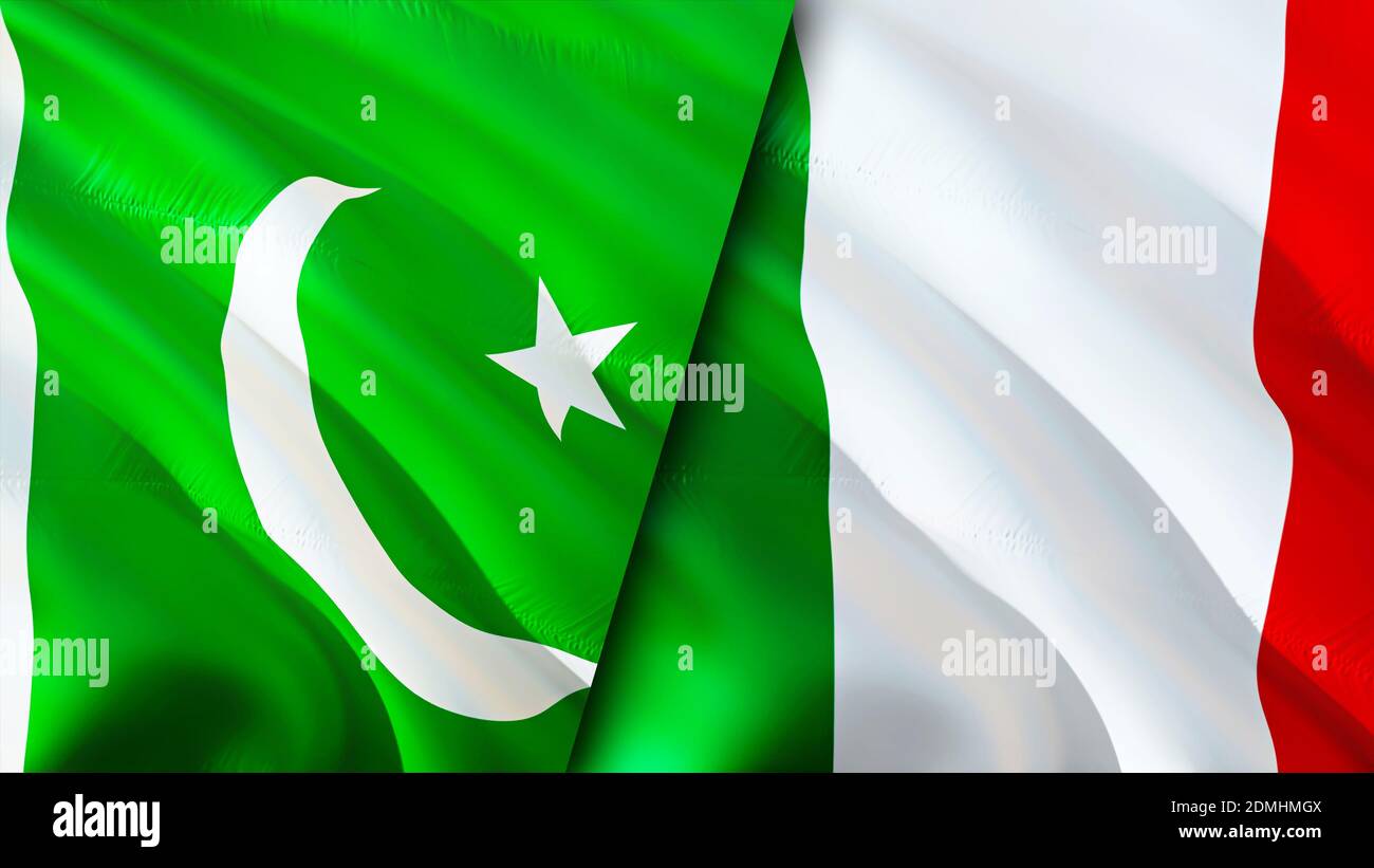 Pakistan and Italy flags. 3D Waving flag design. Pakistan Italy flag ...