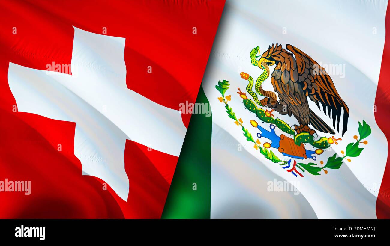 Switzerland and Mexico flags. 3D Waving flag design. Switzerland Mexico ...
